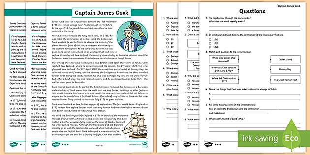 Captain James Cook Differentiated Reading Comprehension