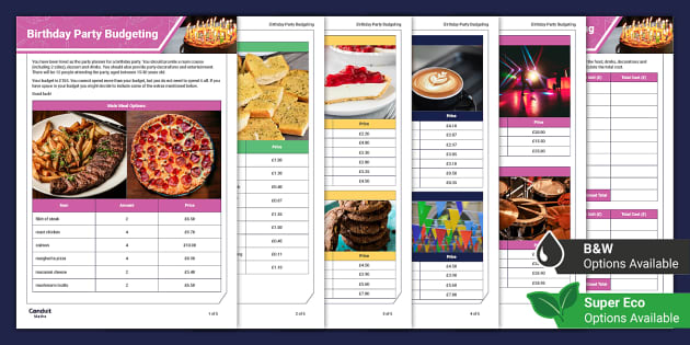 Reinforcing Life Skills Budgeting For A Party Activity Sheet Reinforcing Life Skills Budgeting For A Party Activity Sheet