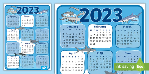 FREE! - Shark Themed 2023 Wall Calendar (teacher made)