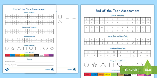 End of the Year Assessment Progress Sheet