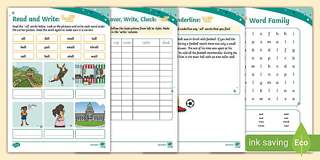 Word Family '-all' Work Sheets (teacher made) - Twinkl