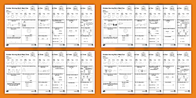 First Grade October Morning Work Bundle - Twinkl