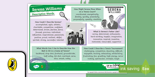 FREE! - The Extraordinary Life of Serena Williams: Descriptive Word Mat