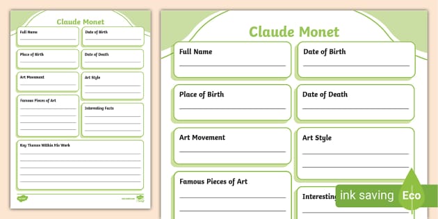 KS1 Claude Monet Fact File Template (teacher made) - Twinkl