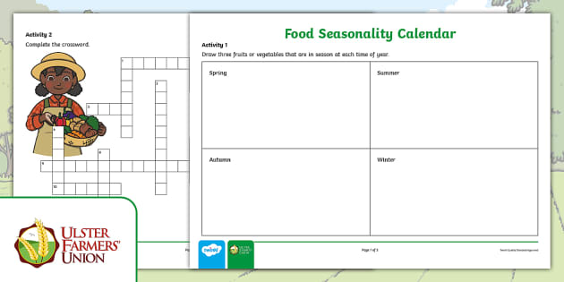 FREE! - NI Food Seasonality Calendar Key Stage 1 Activities