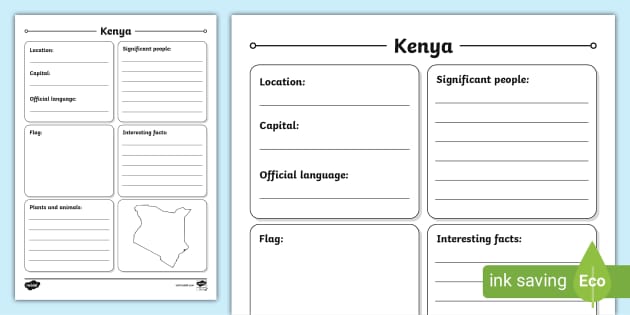 Kenya Fact File template,Kenya (teacher made) - Twinkl