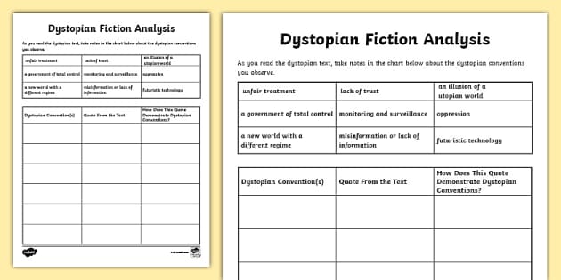 Dystopian Fiction Analysis Graphic Organizer for 6th-8th Gr