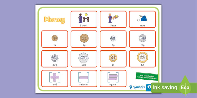 Twinkl Symbols: Money AAC Mat (Lehrer gemacht) - Twinkl