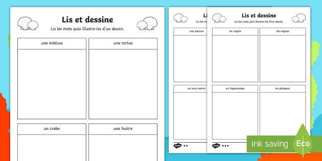 Lecture de mots, lire et dessiner : Les fonds marins