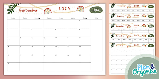 Muted Rainbow | 2024-2025 Month at a Glance Calendar