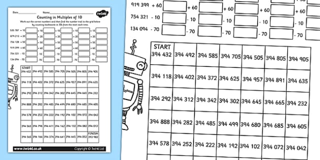 Counting in Multiples of 10 from any Number Differentiated Worksheets