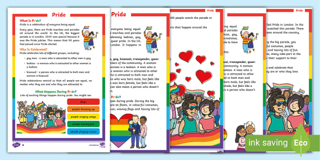 KS1 Pride Differentiated Reading Comprehension Activity