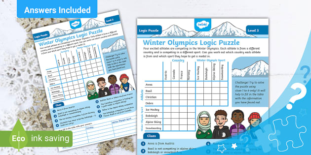 Winter Olympics Logic Puzzle - Level 3 - Kids Puzzles