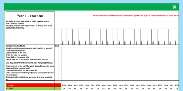 Year 1 Term 3 Maths Assessment Tracker Spreadsheet - Twinkl