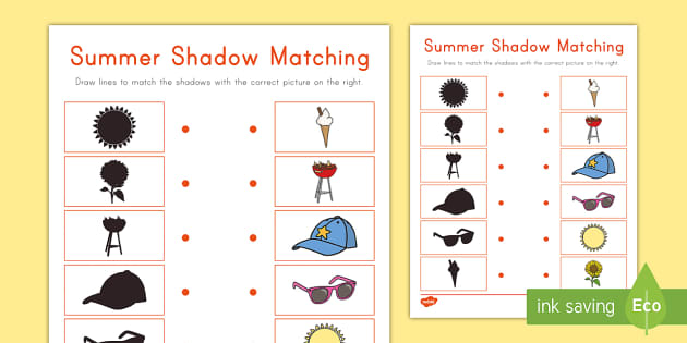 Summer Shadow Match Activity Worksheet | Printable Resource
