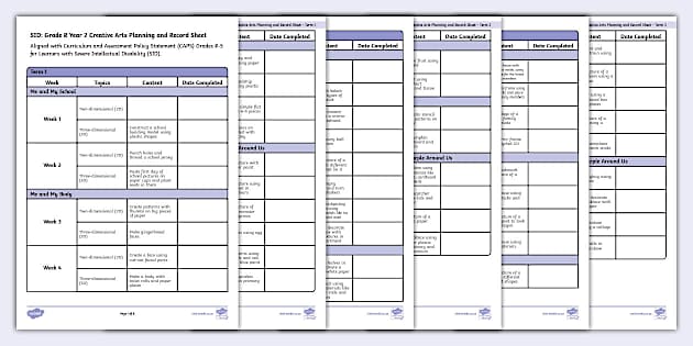 SID: Grade R Year 2 Creative Arts Planning and Record Sheet