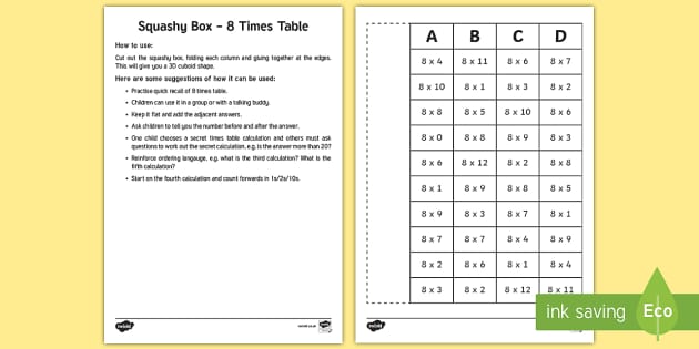 Squashy Boxes 8 Times Tables Craft (teacher made)