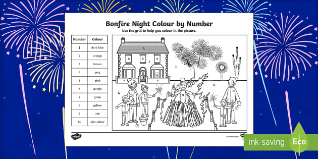 Bonfire Night Colour by Number (profesor hizo) - Twinkl