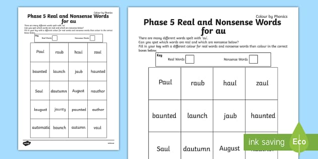 Phase 5 'au' Colour by Phoneme Nonsense and Real Words - phase 5