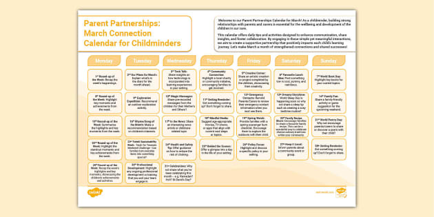 Parent Partnerships: March Connection Calendar for Childminders