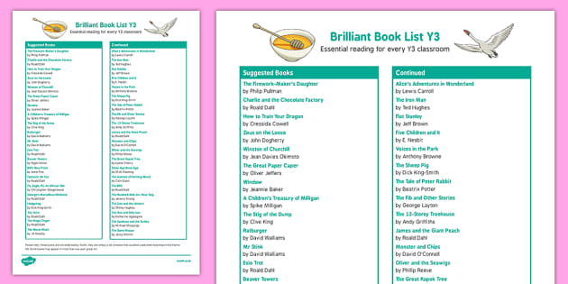Brilliant Book List Y3 Checklist
