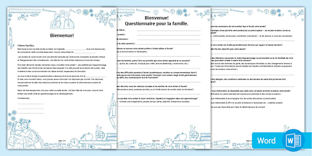Back to School - Letter to Parents (Junior 4-6) French