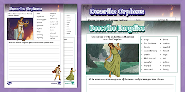 Describe Orpheus and Eurydice Worksheet Pack - Twinkl