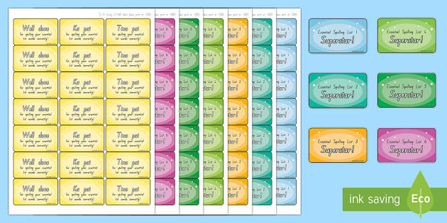 New Zealand Essential Spelling List Achievement Stickers