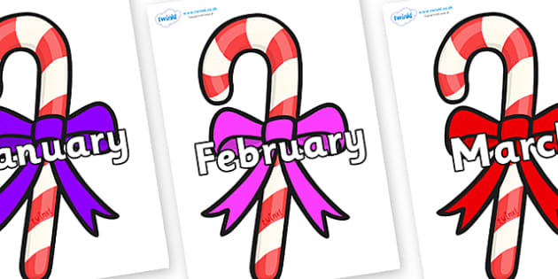 Months of the Year on Candy Canes (teacher made) - Twinkl