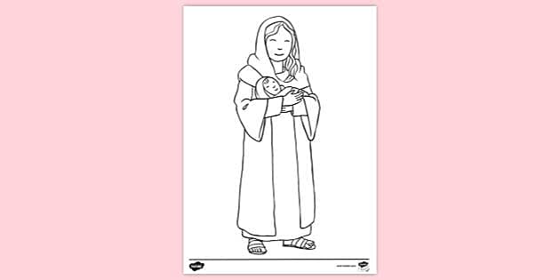 Elizabeth With Baby Colouring Sheet | Colouring Sheets