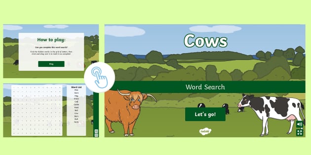 Cow themed Interactive Word Search (teacher made) - Twinkl