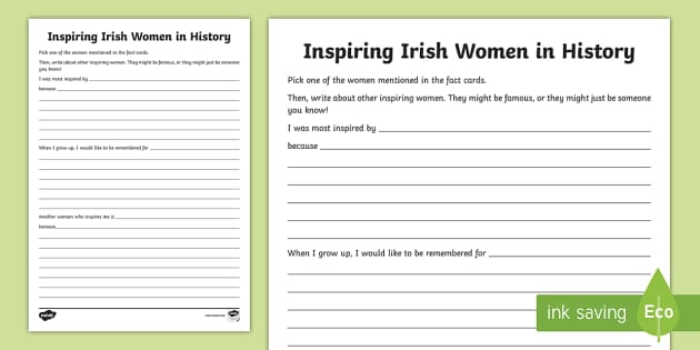 Inspiring Irish Women in History Writing Worksheet - Twinkl