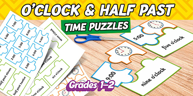 O'Clock and Half Past Time Puzzles for 1st-2nd Grade