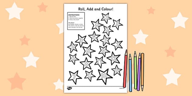Stars Roll and Colour Dice Addition Activity (teacher made)
