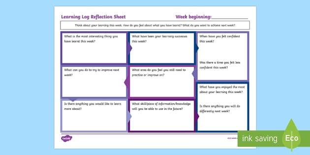 Learning Log Reflection Template Printable Worksheet