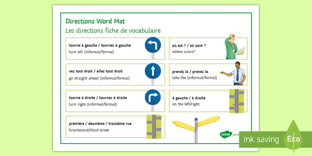 Directions Word Mat French (teacher made) - Twinkl