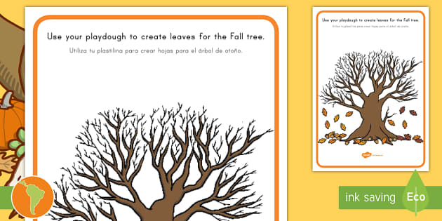 Fall Tree Modelling Dough Mat English Spanish Teacher Made