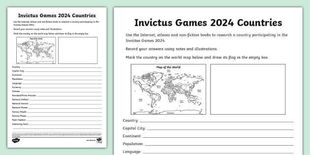Invictus Games Countries Research Worksheet (teacher made)