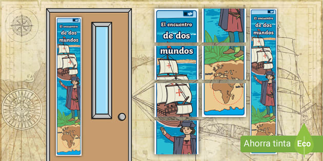 Decoración para puerta: Encuentro de dos mundos - Twinkl