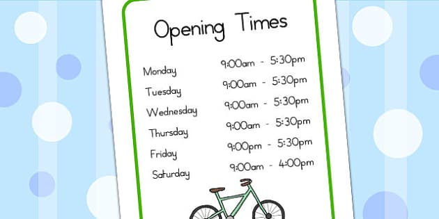 Bicycle Shop Opening Times (teacher made) - Twinkl