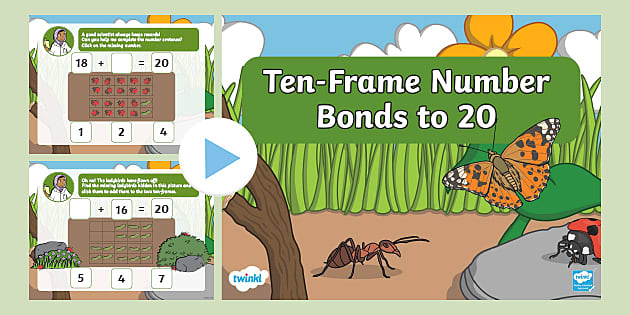 Minibeast-Themed Ten-Frame Number Bonds to 20 PowerPoint