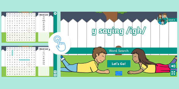 Interactive Word Search: Level 6 'y saying igh' Phonics Game
