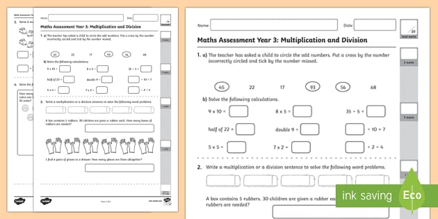 Multiplication and Division Assessment | Year 3 Maths