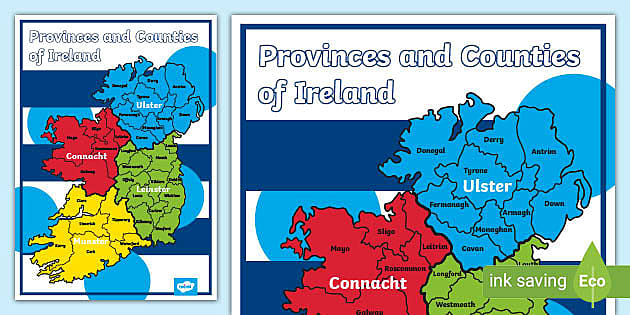 Map of Ireland Showing Counties Display Poster
