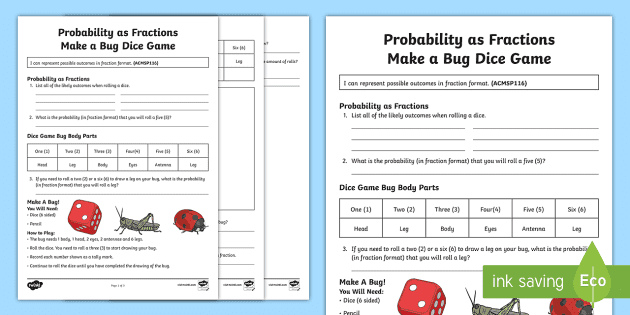 Rolling Dice Probability Worksheets