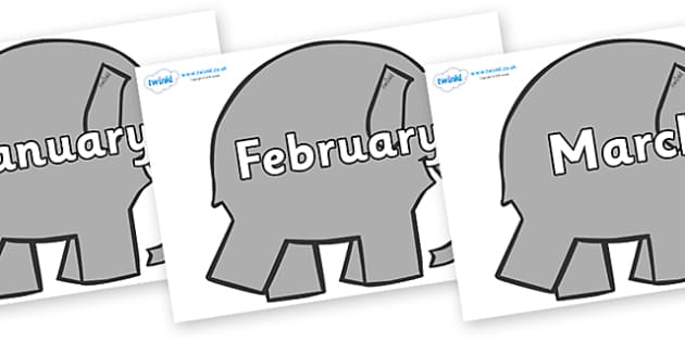 Months of the Year on Grey Elephant to Support Teaching on Elmer