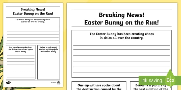 Easter Bunny Newspaper Article Template | Writing Activity