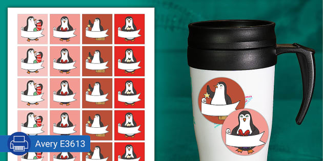 Red Cute Christmas Penguin Blank Name Label Stickers Customise Gift Tag