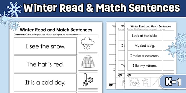 Winter Read and Match Sentences Cut and Paste Worksheets
