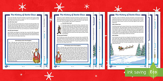 Santa Claus History Reading Comprehension - English